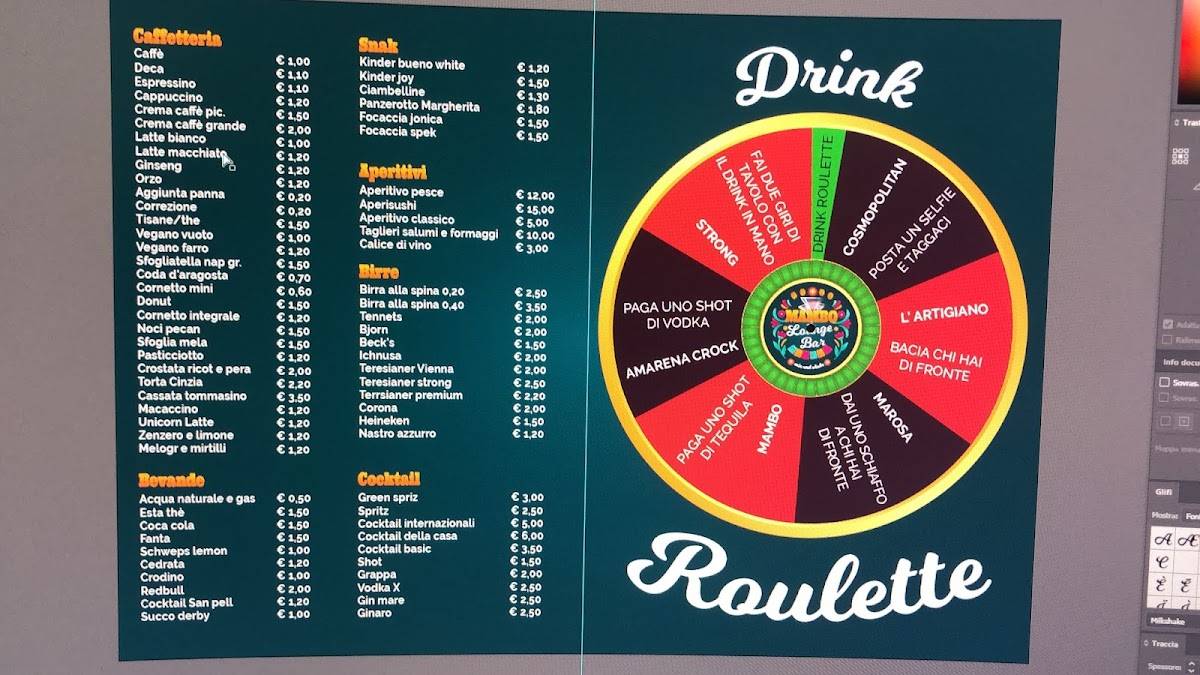 Menu da Mambo pub & bar, Carapelle