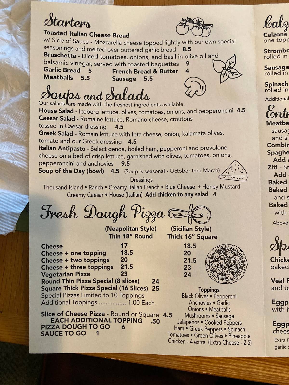 Menu at Mamma Rosa's Italian Restaurant, Cookeville