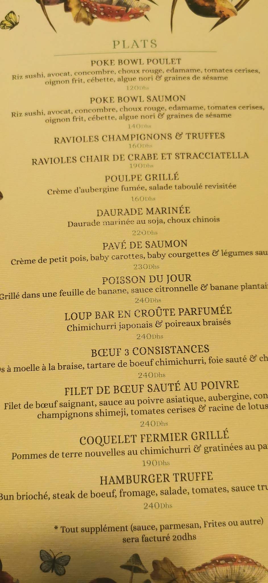 Menu au Manaos Casablanca restaurant, Casablanca
