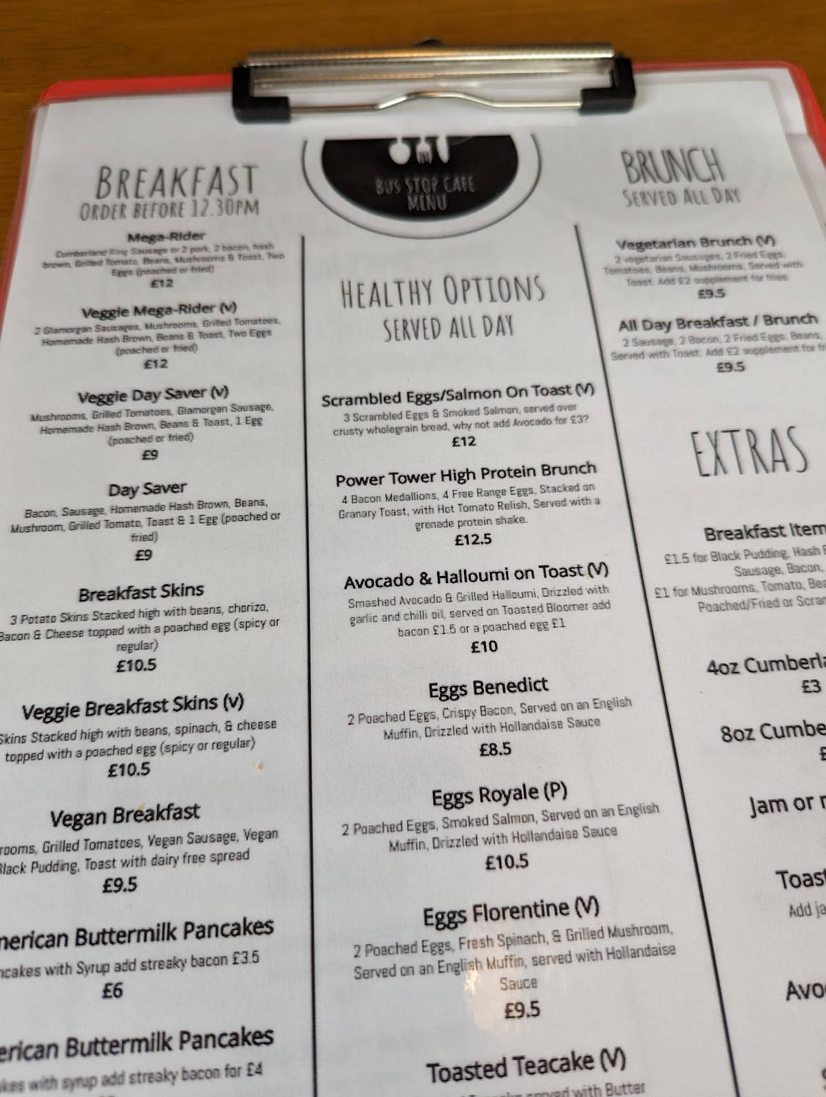 Menu at Bus Stop Cafe, Manchester