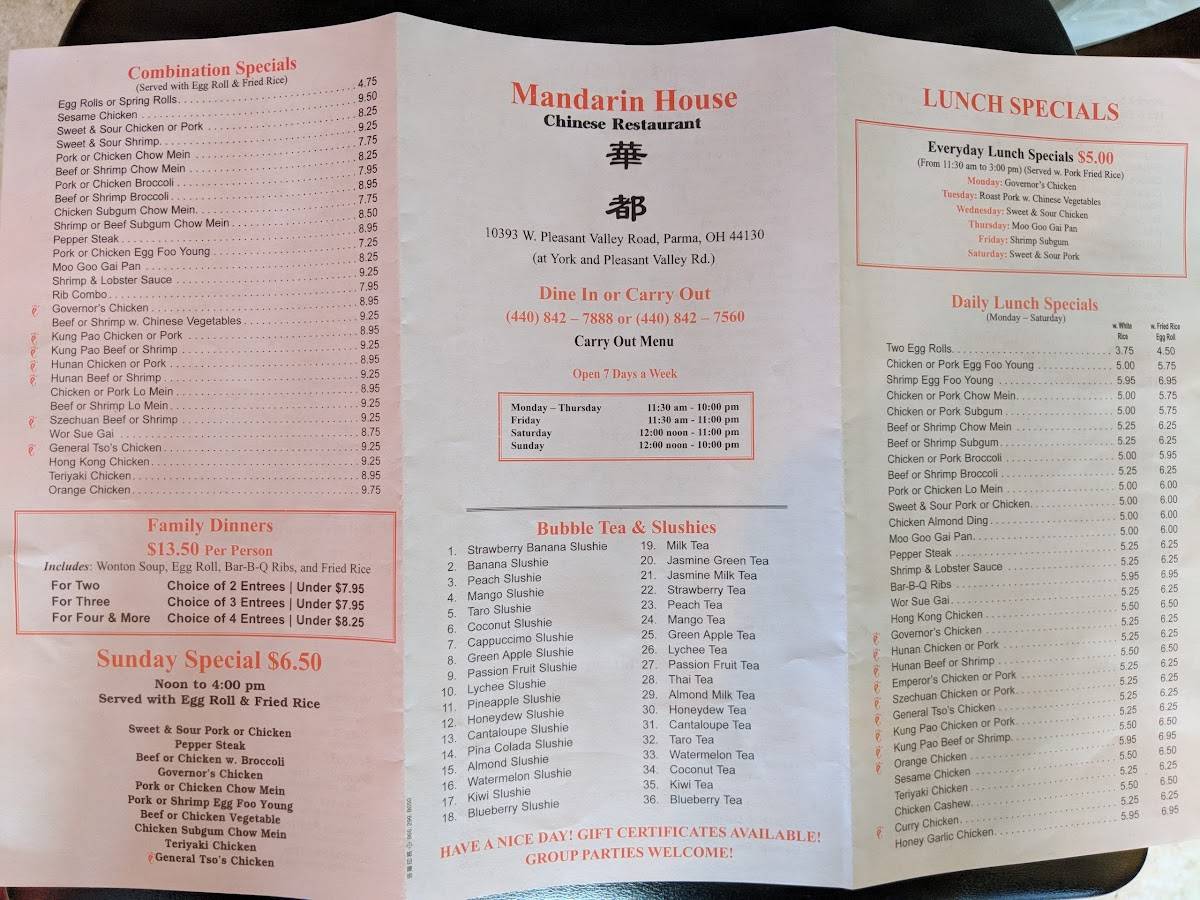 Menu at Mandarin House Chinese Restaurant, Cleveland