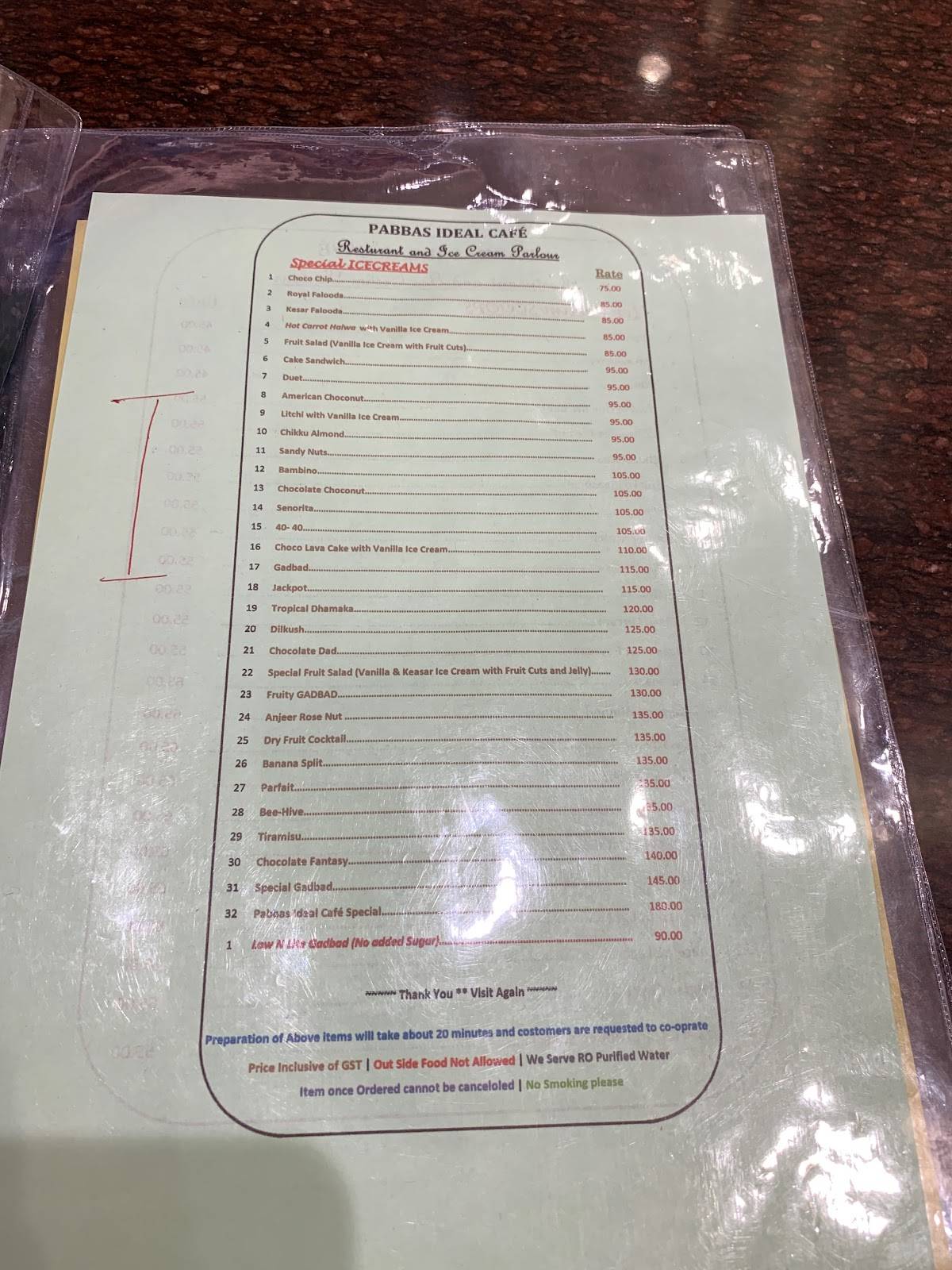 Menu at Pabbas Ideal Cafe, Bharat Mall, Mangaluru
