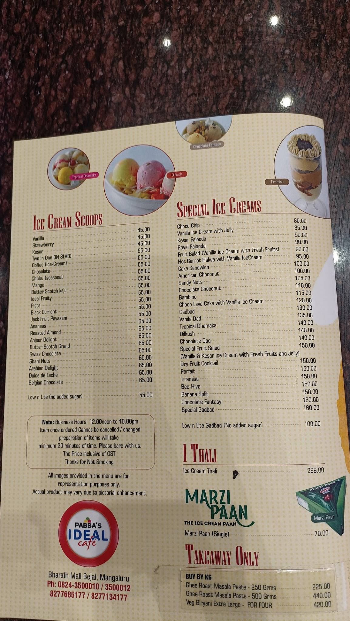Menu at Pabbas Ideal Cafe, Bharat Mall, Mangaluru