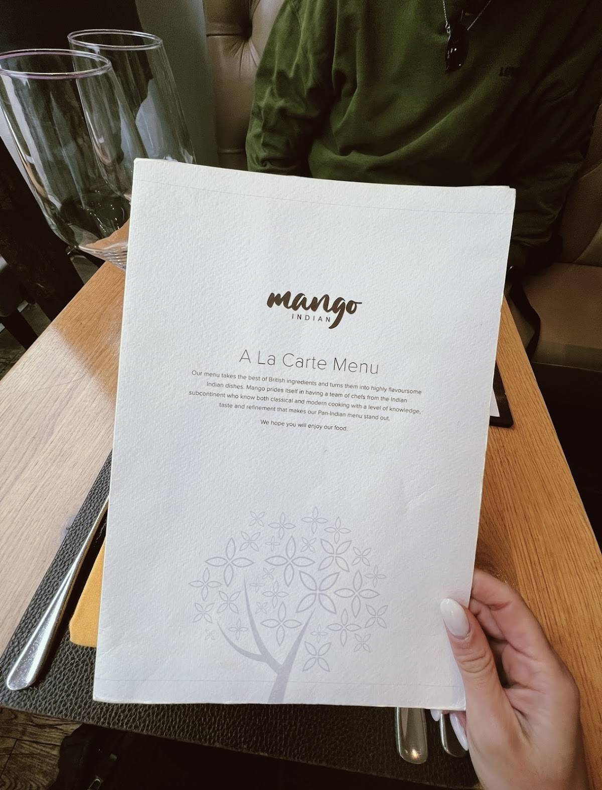 Menu at Mango Indian restaurant, London, Cromwell Building