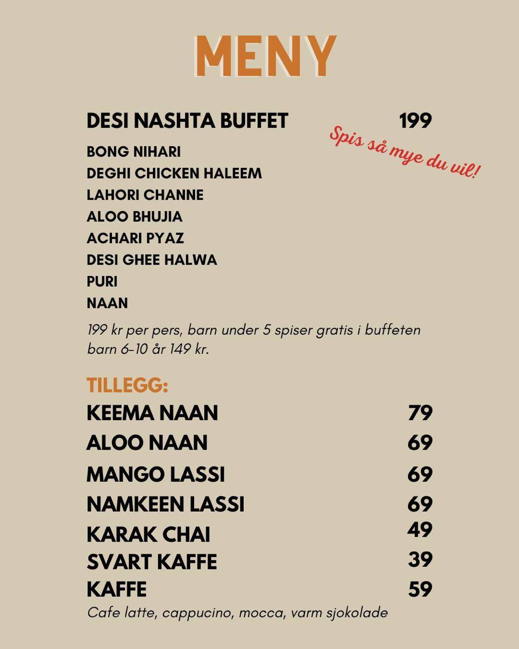 Menu at Mango Tree restaurant, Oslo