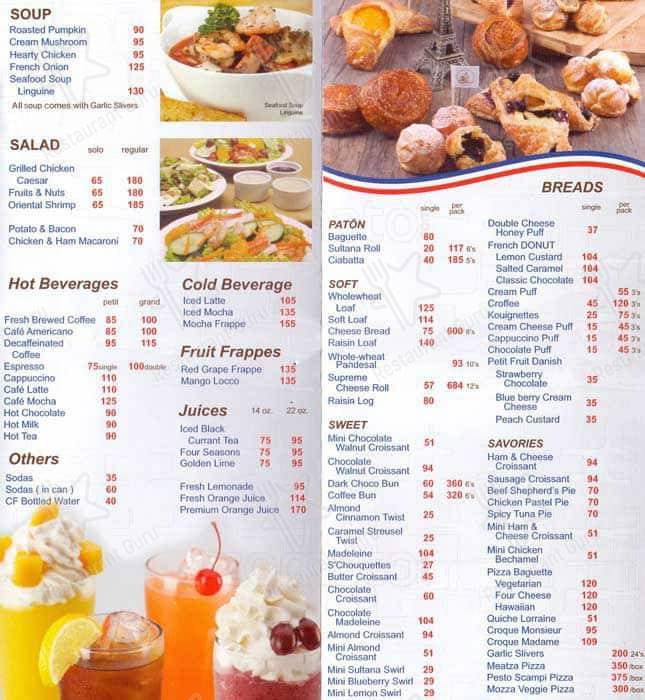 Menu at Cafe France, Manila, Adriatico Wing