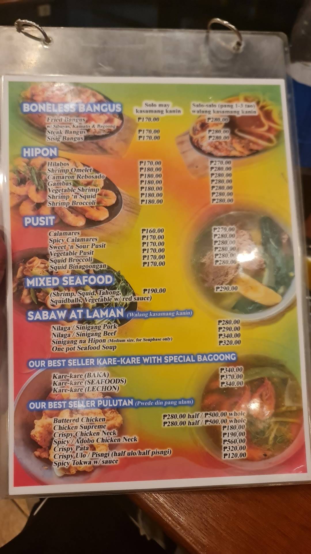 Menu at Paluto Sizzling Nga Po restaurant, Manila, Maceda St