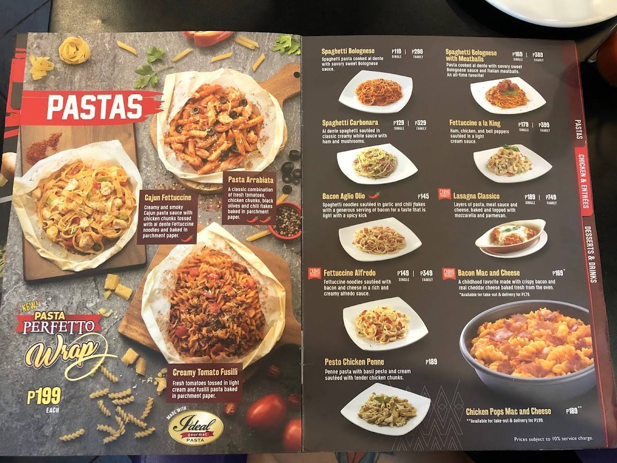 Menu at Pizza Hut restaurant, Manila, Ermita