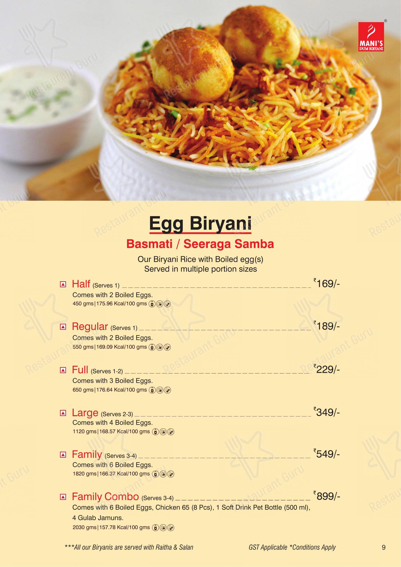 Menu at Mani's Dum Biryani - Indiranagar, Bengaluru, #474