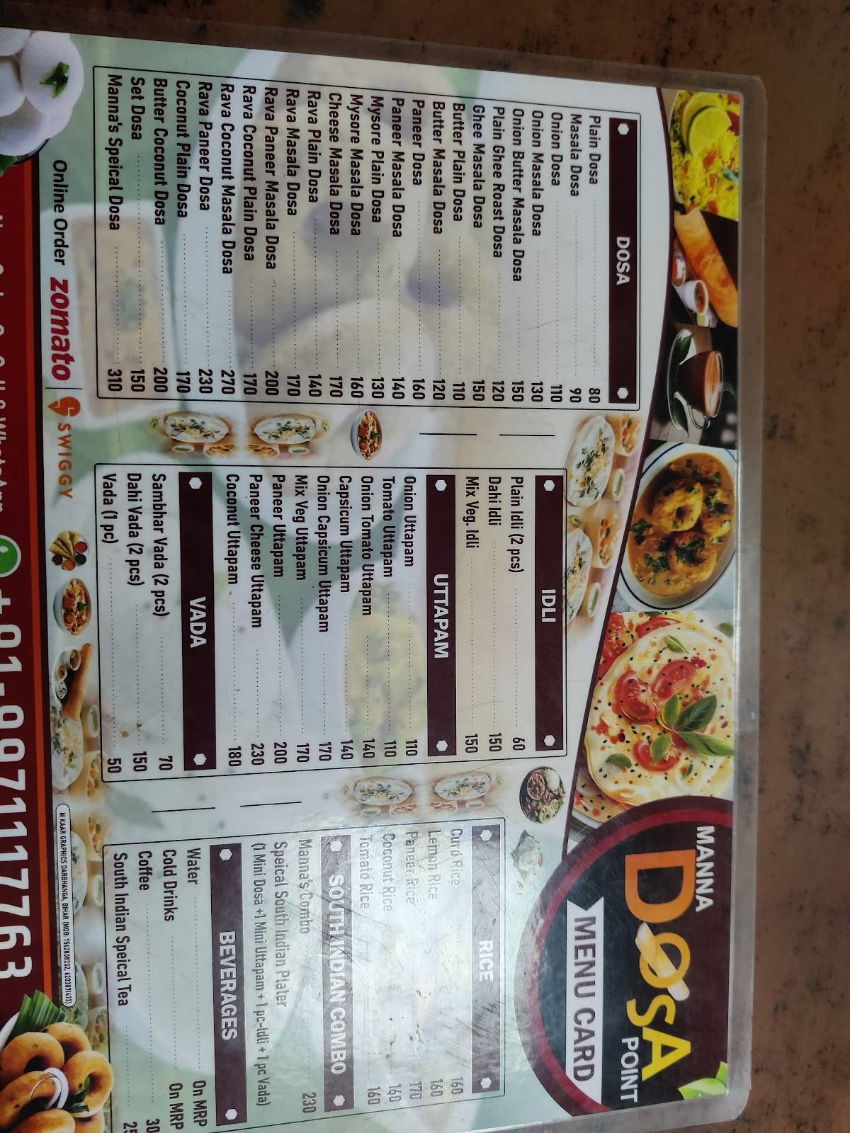 Menu at Manna Dosa point, Gurugram