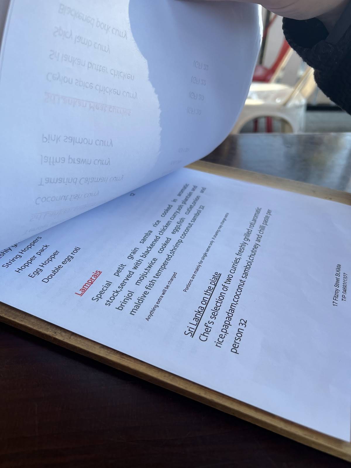 Menu at Manu's cafe and restaurant, Saint Kilda