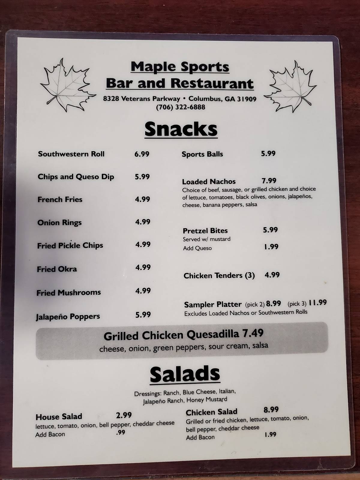 Menu at Maple Mart Sport Bar & Restaurant, Columbus