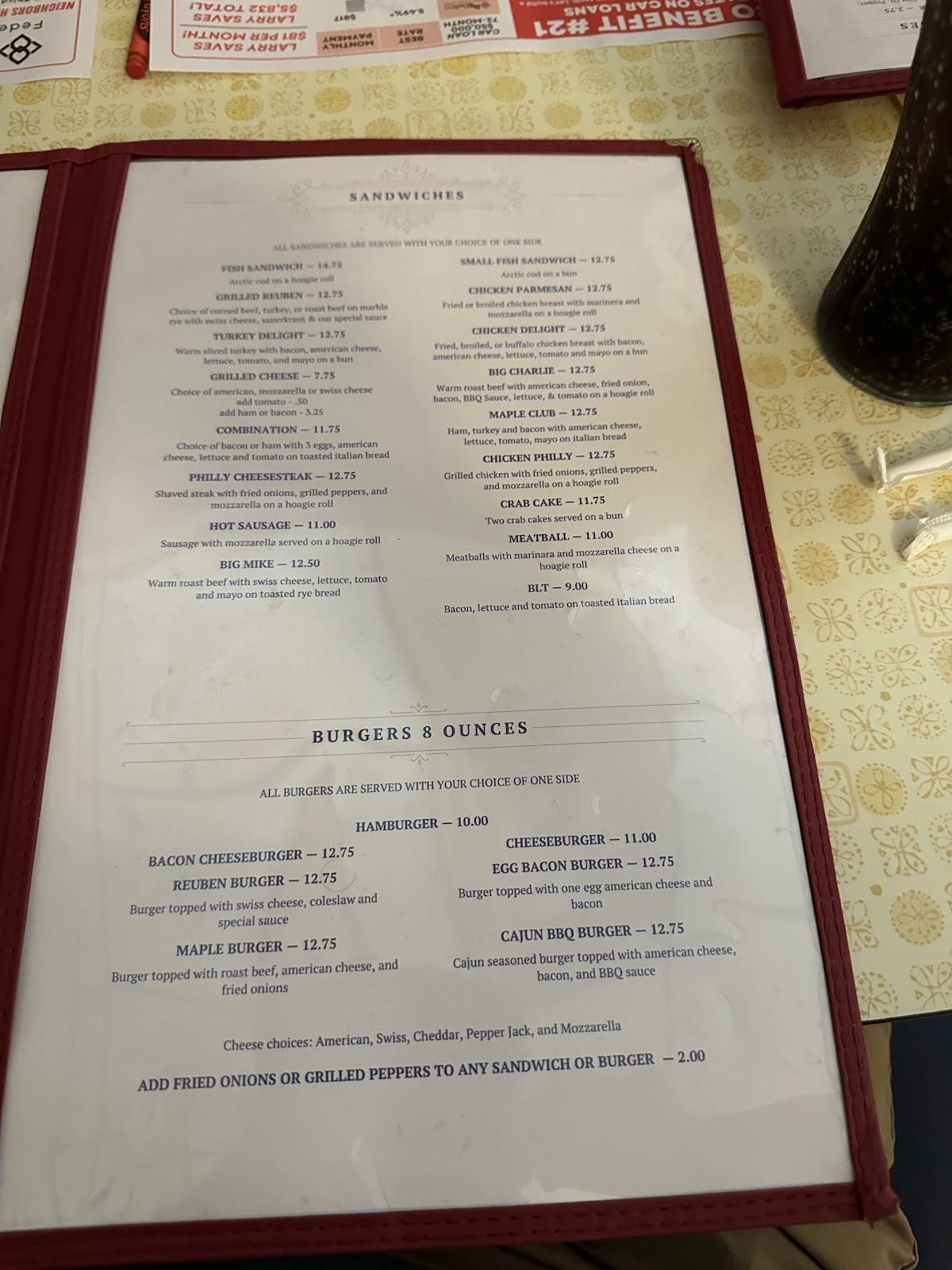 Menu at Maple Restaurant, Ambridge