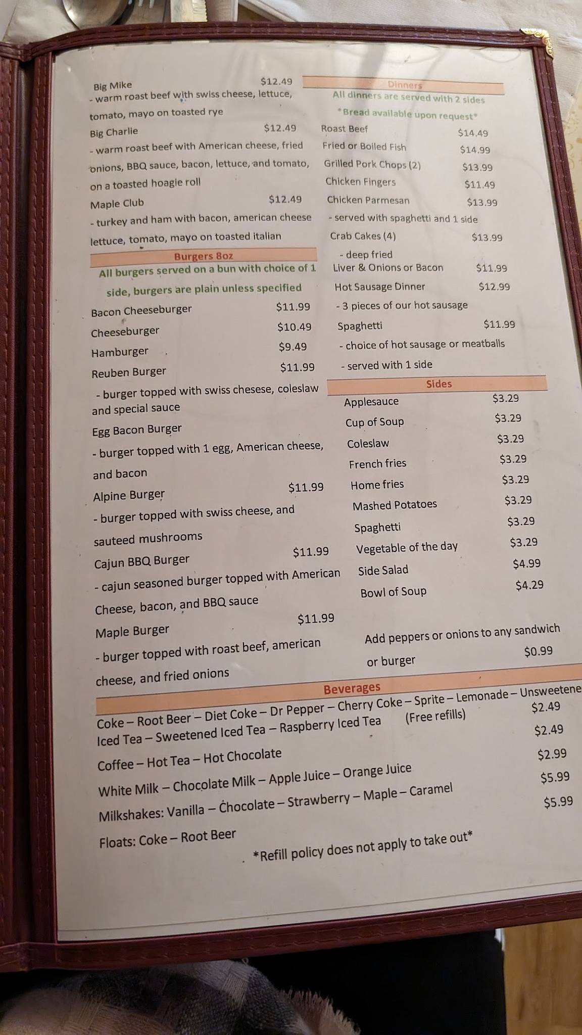 Menu at Maple Restaurant, Ambridge