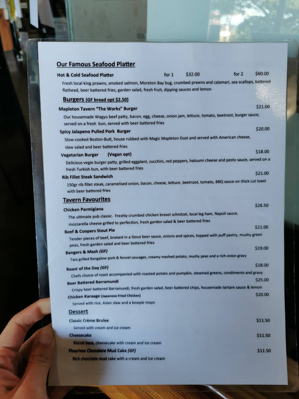 Menu at Mapleton Public House, Mapleton, 2 Flaxton Dr