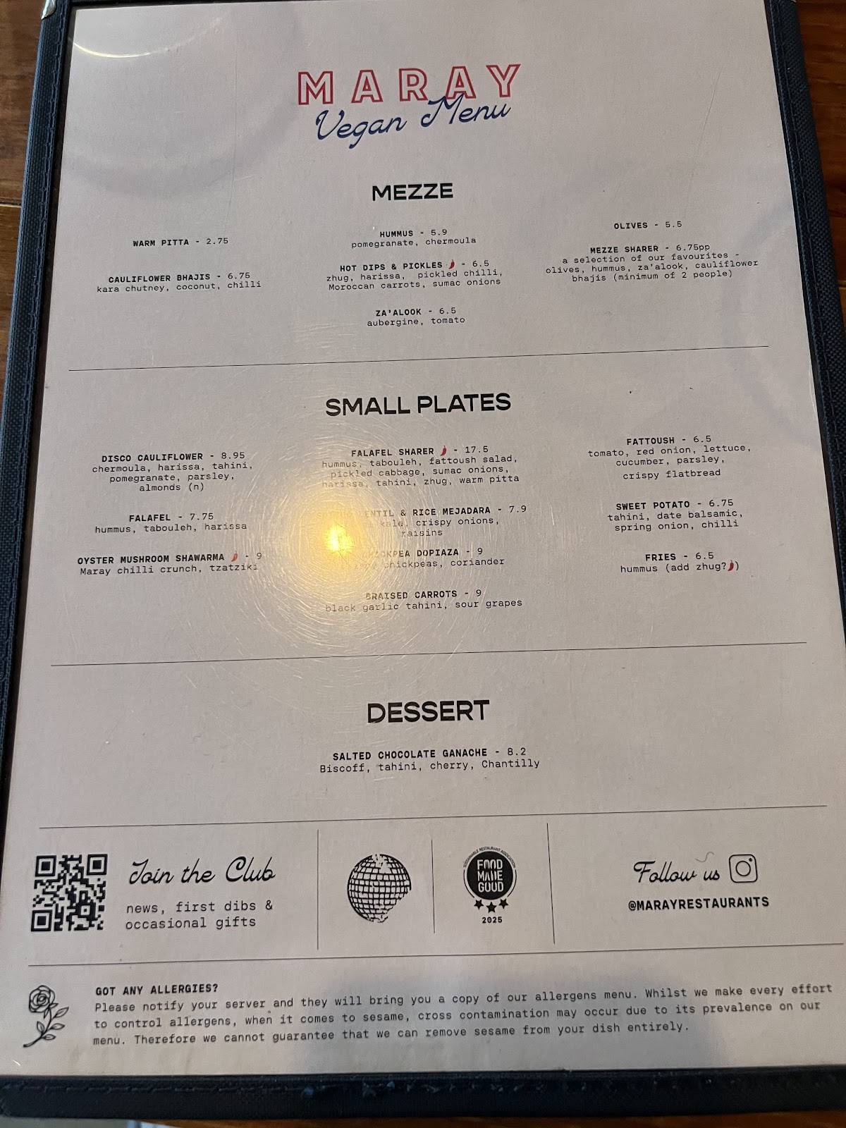 Menu at Maray Bold Street pub & bar, Liverpool, 91 Bold St