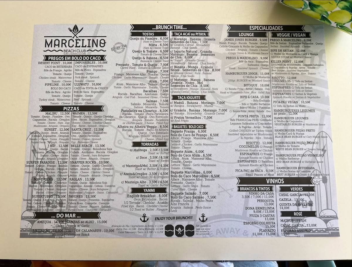 Menu em Marcelino Beach Club, Costa da Caparica