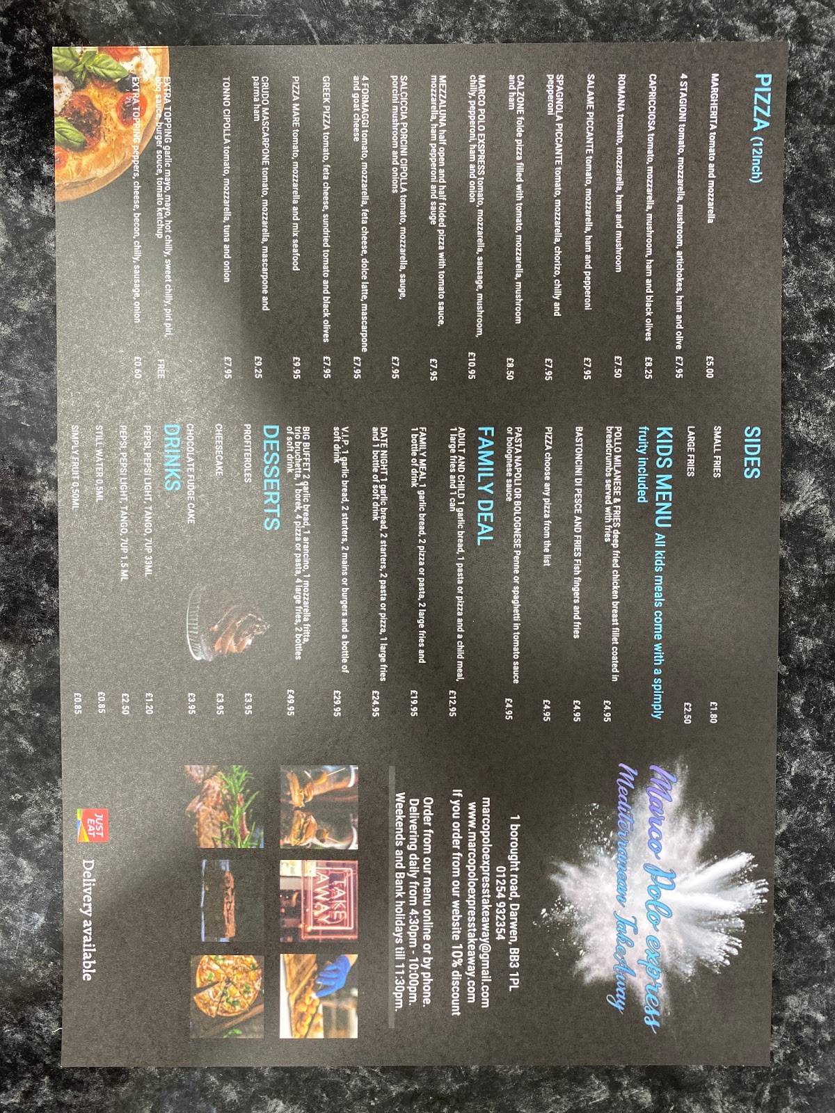 Menu at Marco Polo express takeaway restaurant, Darwen