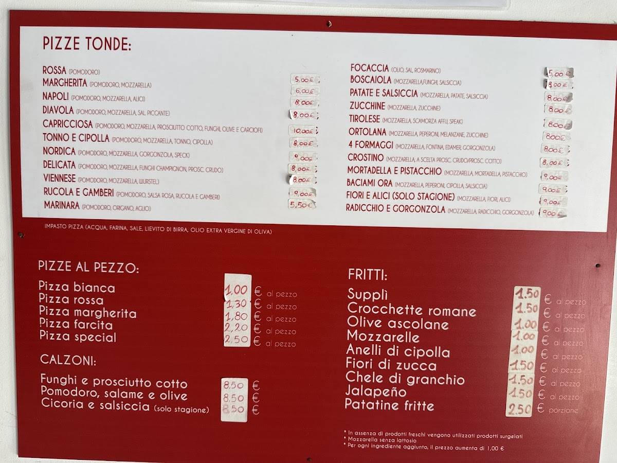 Carta de pizzería Maremma Che Pizza, Tarquinia
