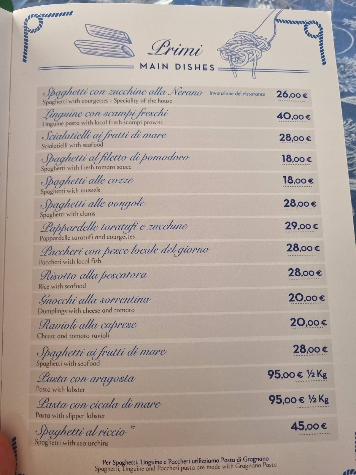 Menu at Maria Grazia restaurant, Marina del Cantone, Via