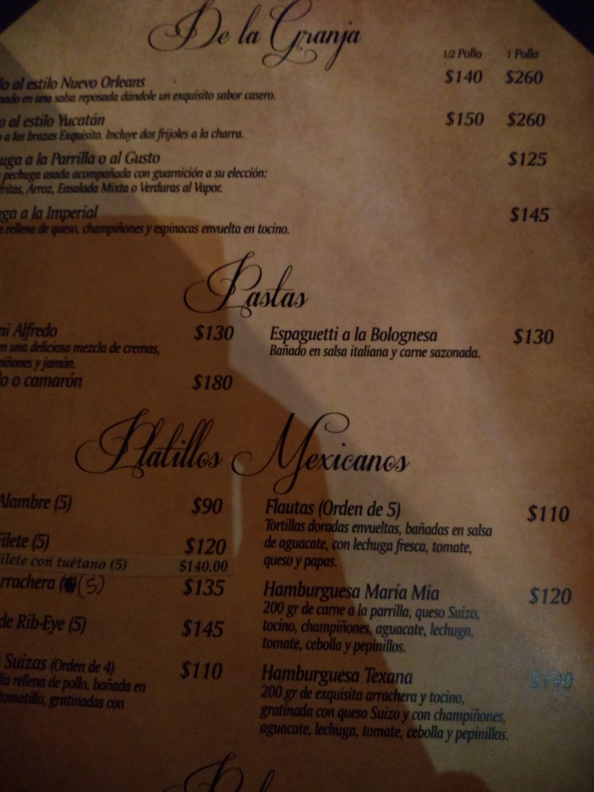 Carta de María Mía Restaurante, Cadereyta Jiménez, Blvd. Benito Juárez 1659