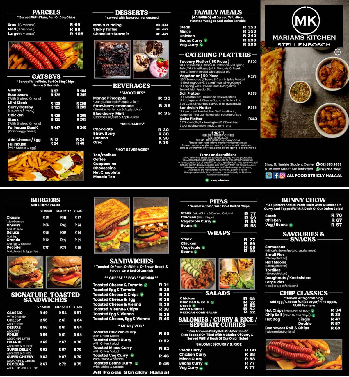 Menu at Mariams Kitchen Stellenbosch restaurant, Cape Town, Die Neelsie ...