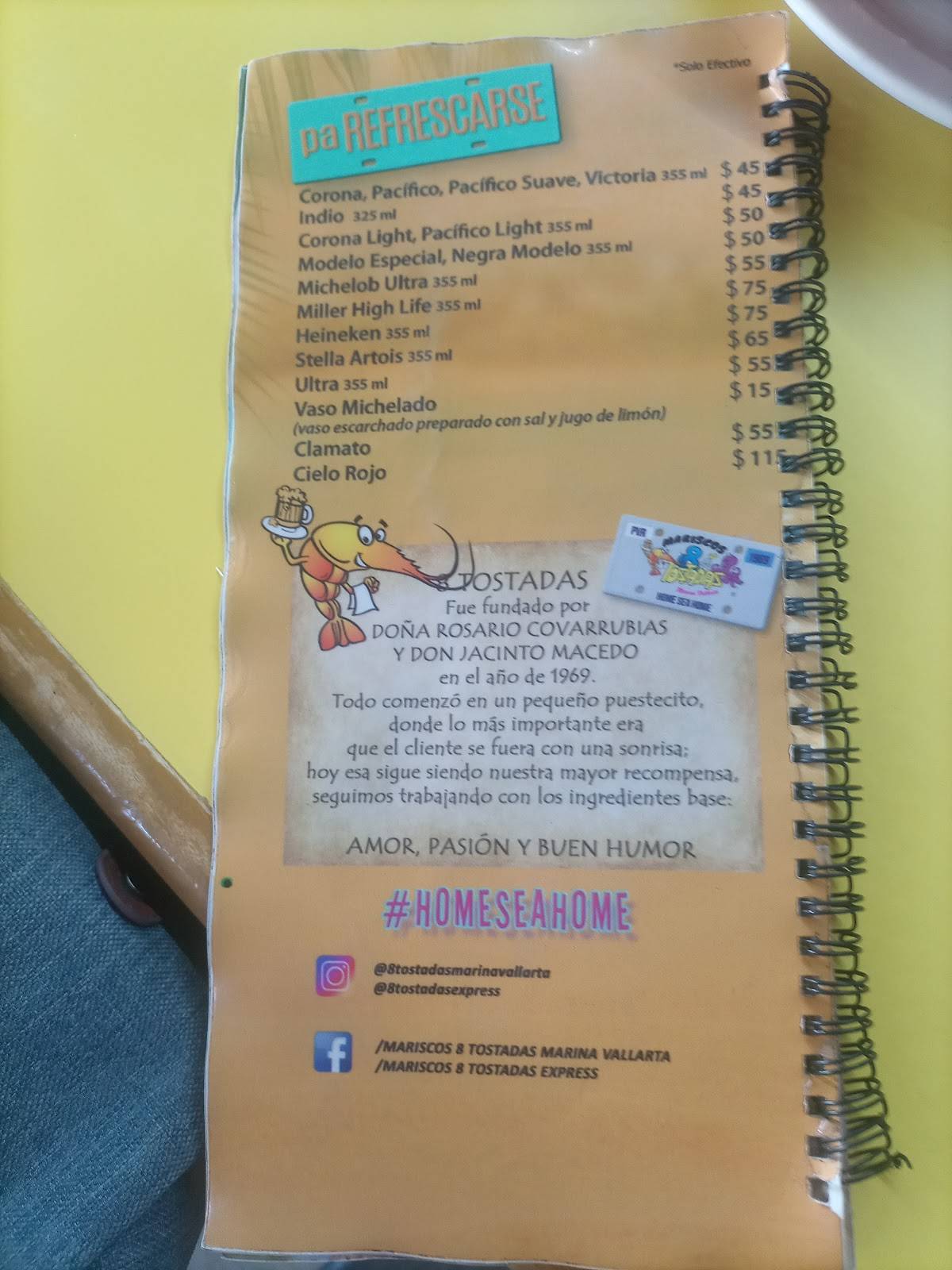 Menu at Mariscos 8 Tostadas restaurant, Puerto Vallarta, Quilla s/n ...