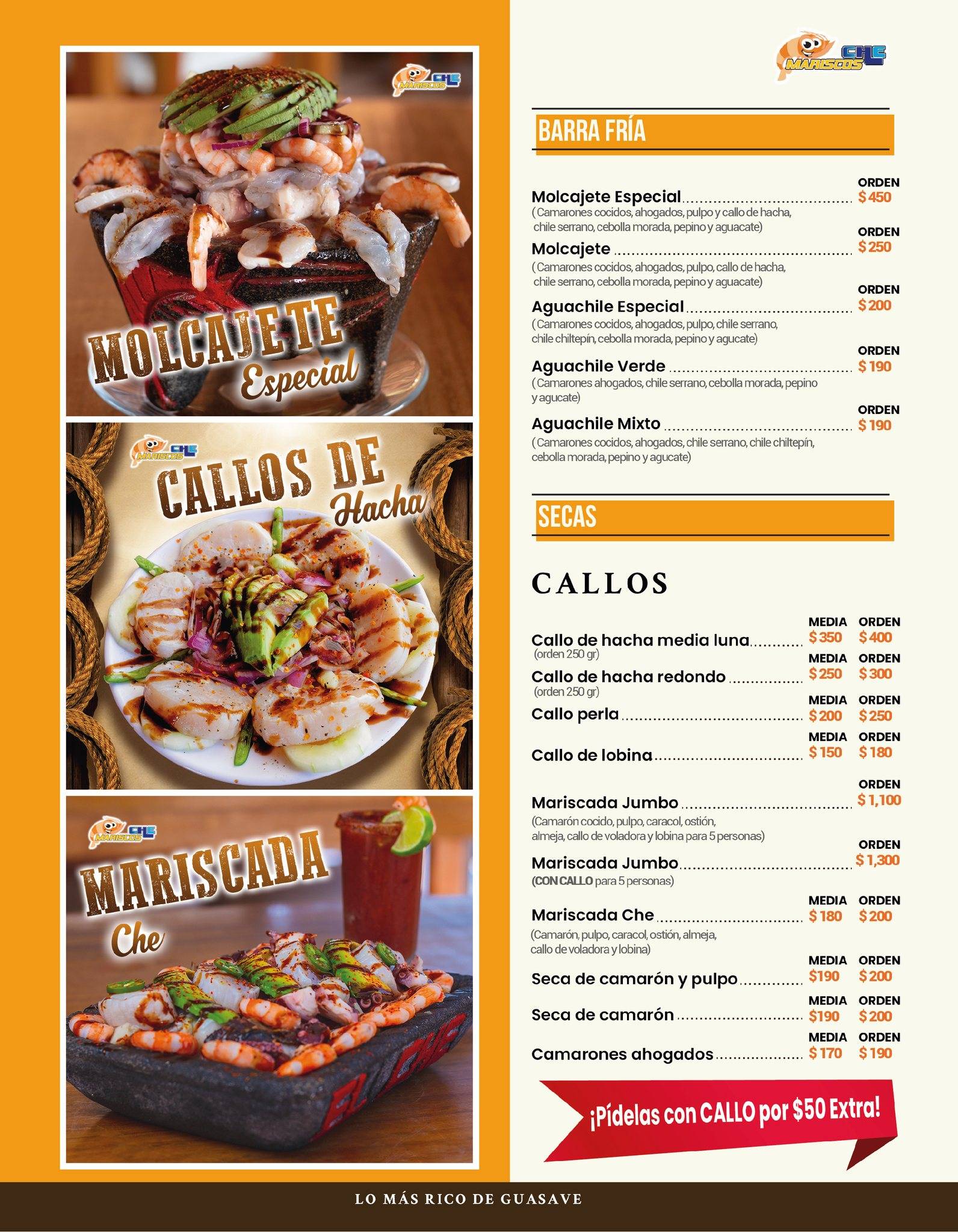 Carta del restaurante Mariscos Che, Guasave