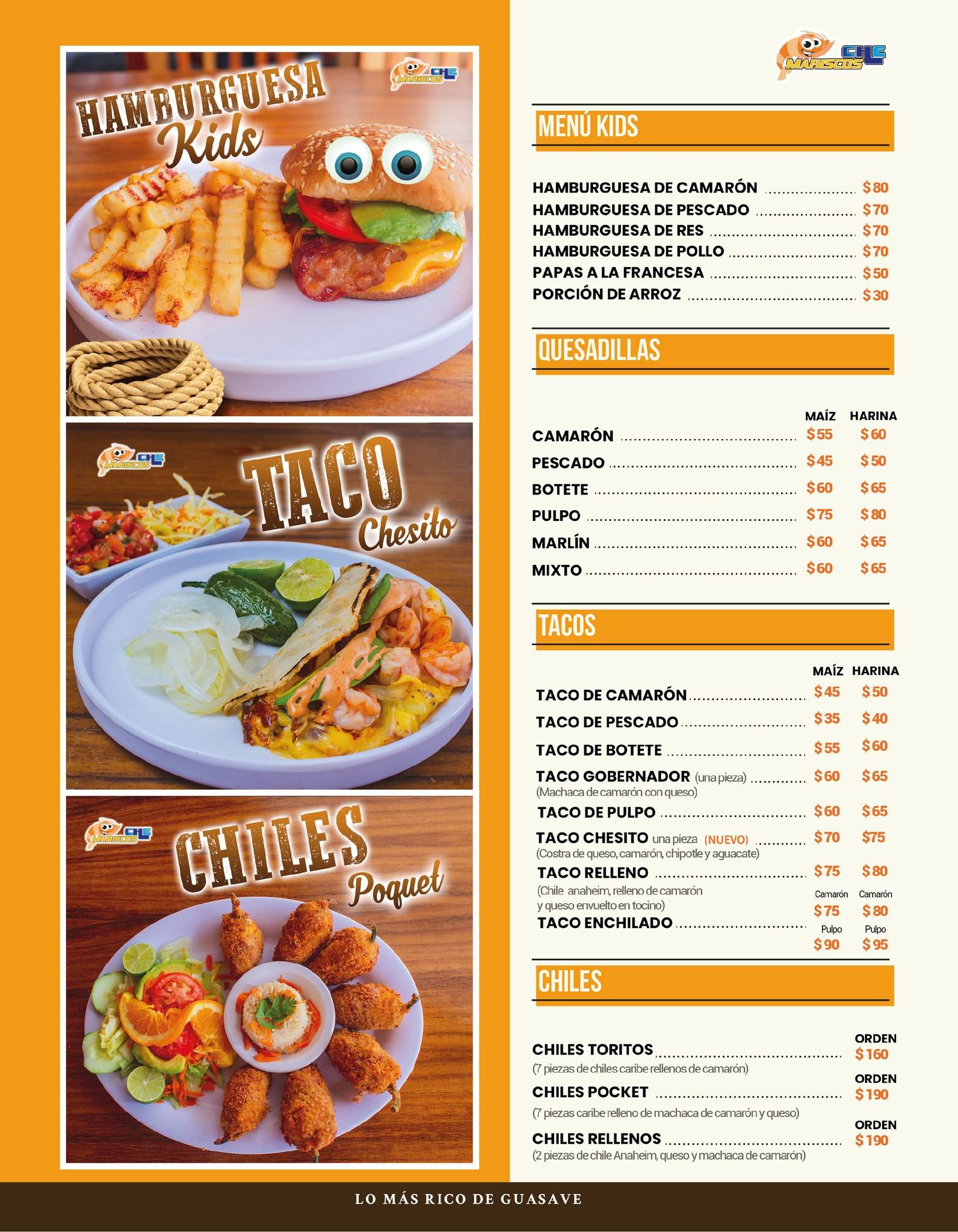 Carta del restaurante Mariscos Che, Guasave