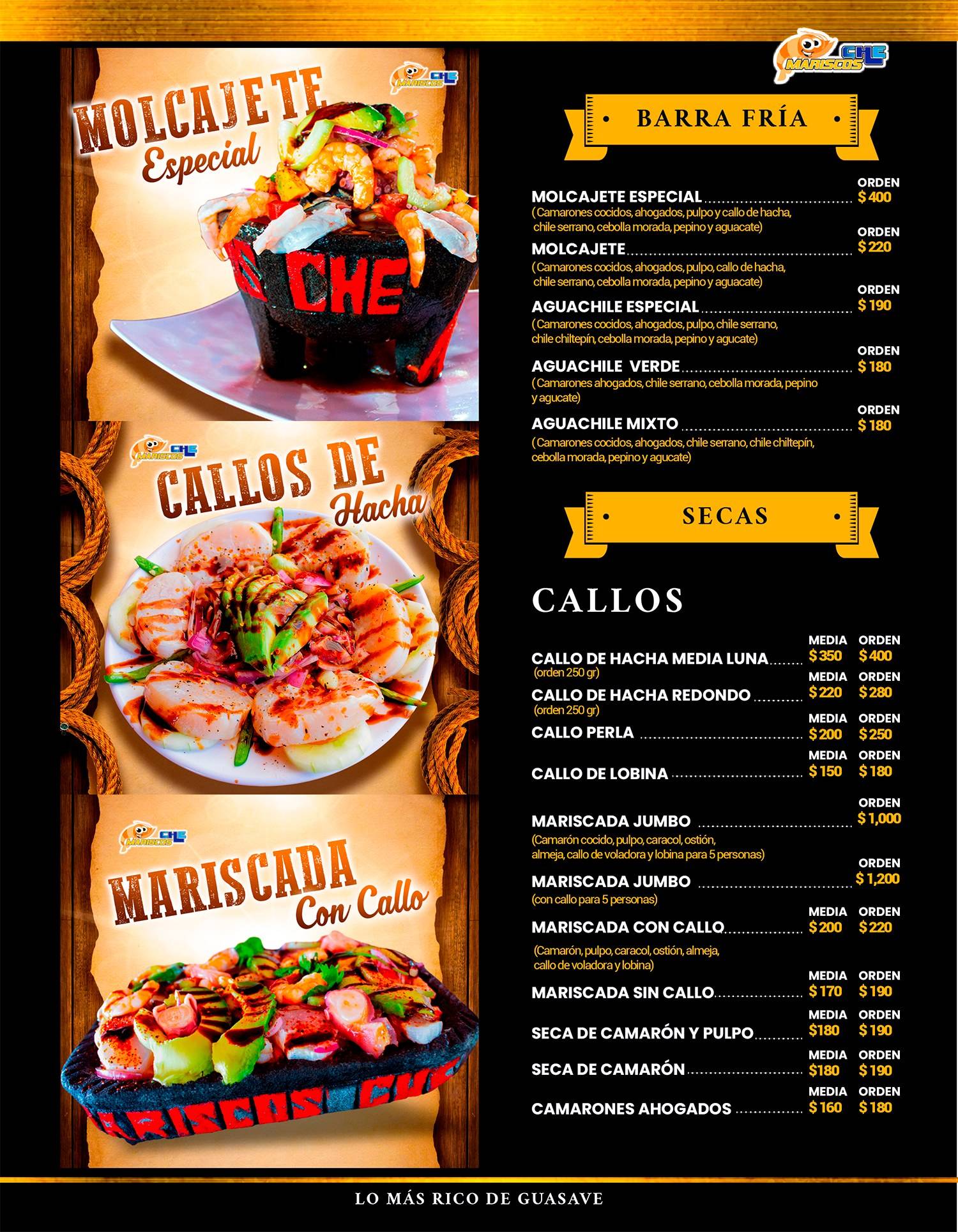 Carta del restaurante Mariscos Che, Guasave
