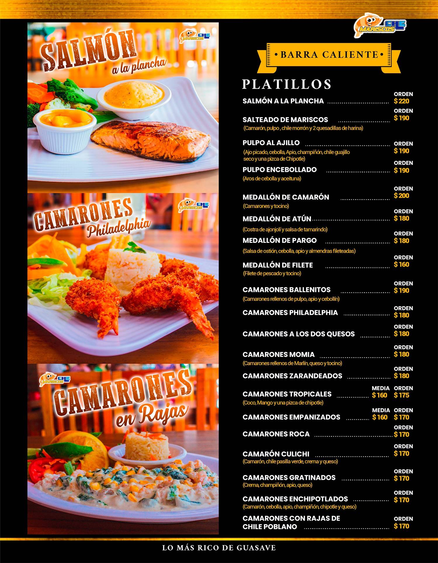 Carta del restaurante Mariscos Che, Guasave