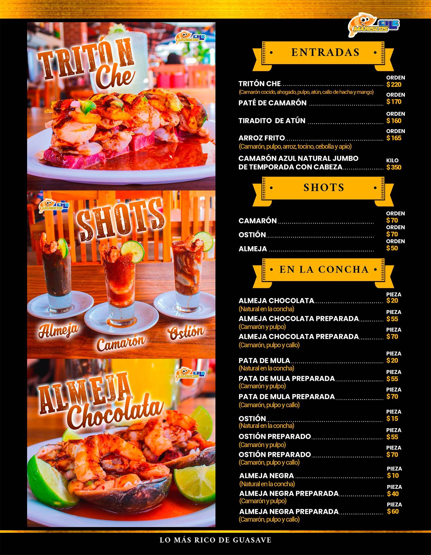 Carta del restaurante Mariscos Che, Guasave