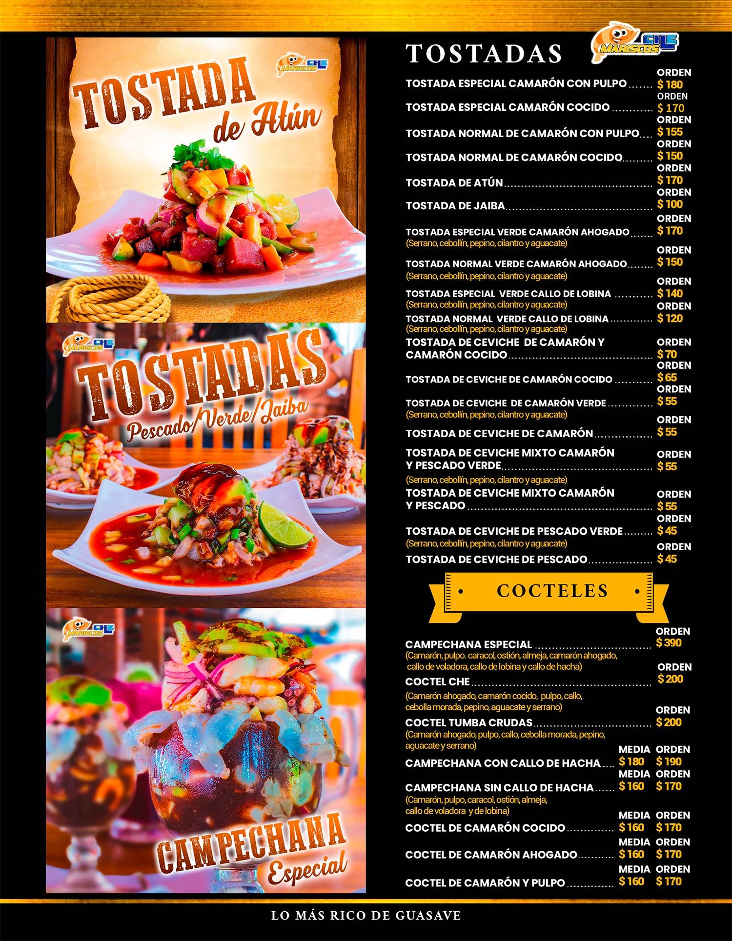 Carta del restaurante Mariscos Che, Guasave