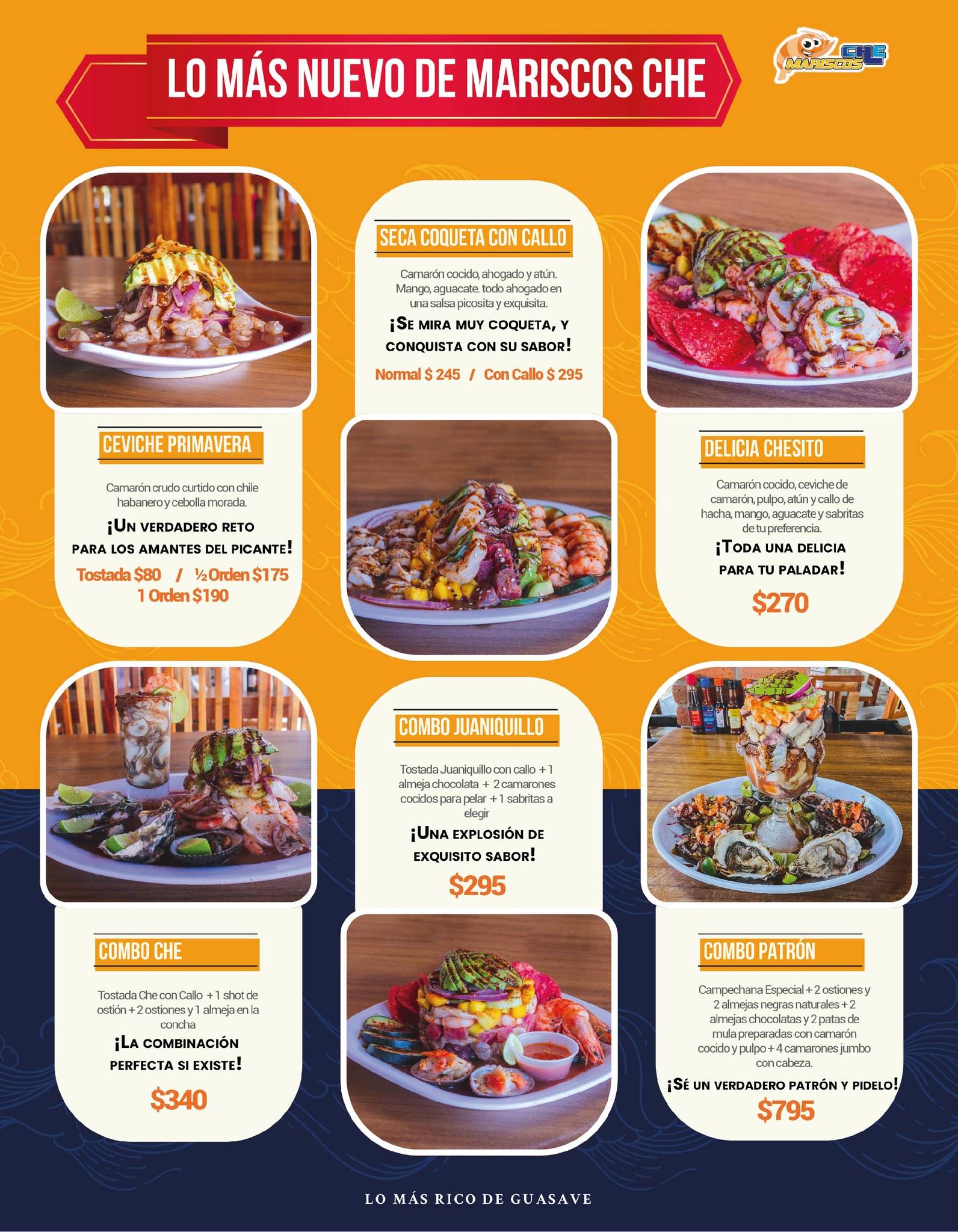 Carta del restaurante Mariscos Che, Guasave