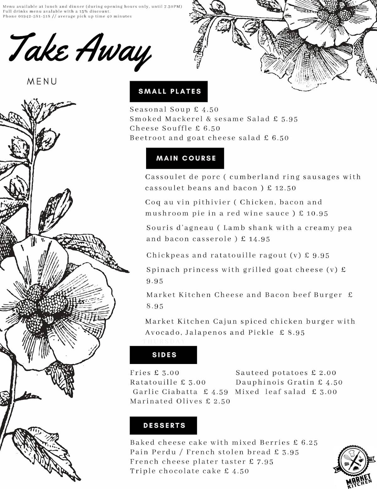 Menu at Market Kitchen restaurant, Ashton-in-Makerfield