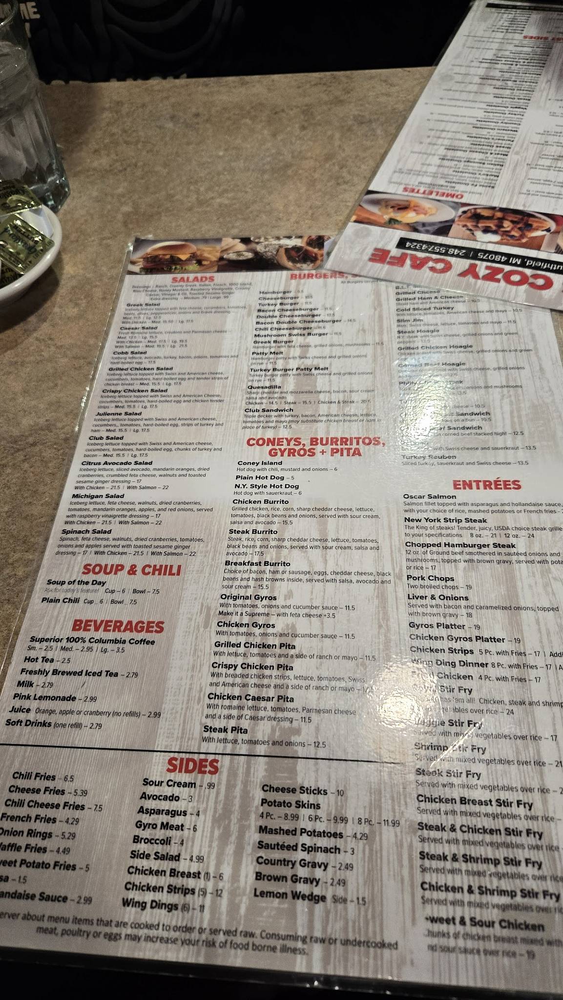 Menu at Marko's Cozy Cafe, Southfield