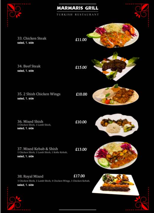 Menu at Marmaris Grill Turkish Restaurant, Bedford