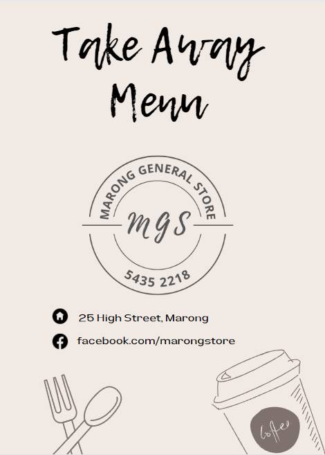 Menu at Marong General Store restaurant, Marong