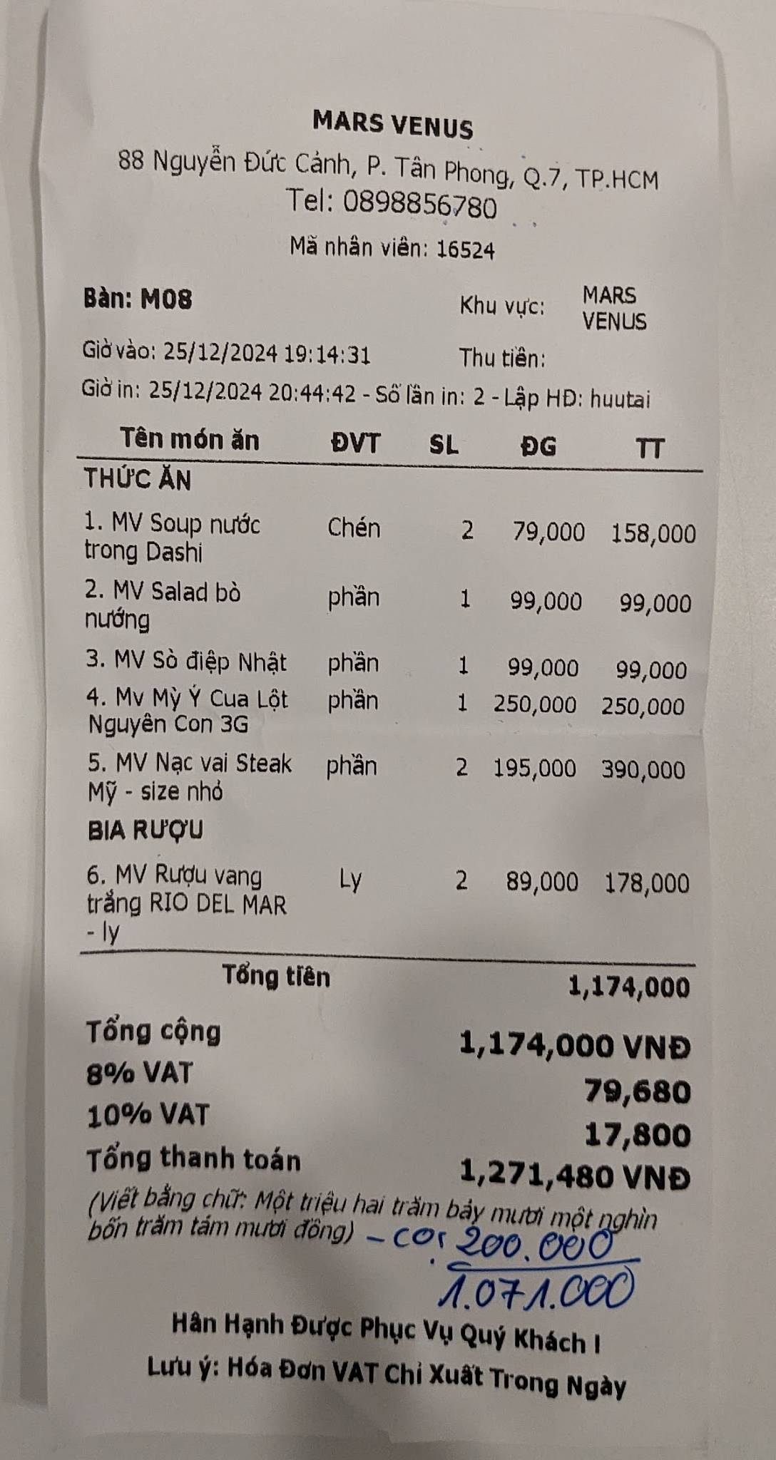 Menu at Mars Venus Restaurant - Garden in Island, Ho Chi Minh City