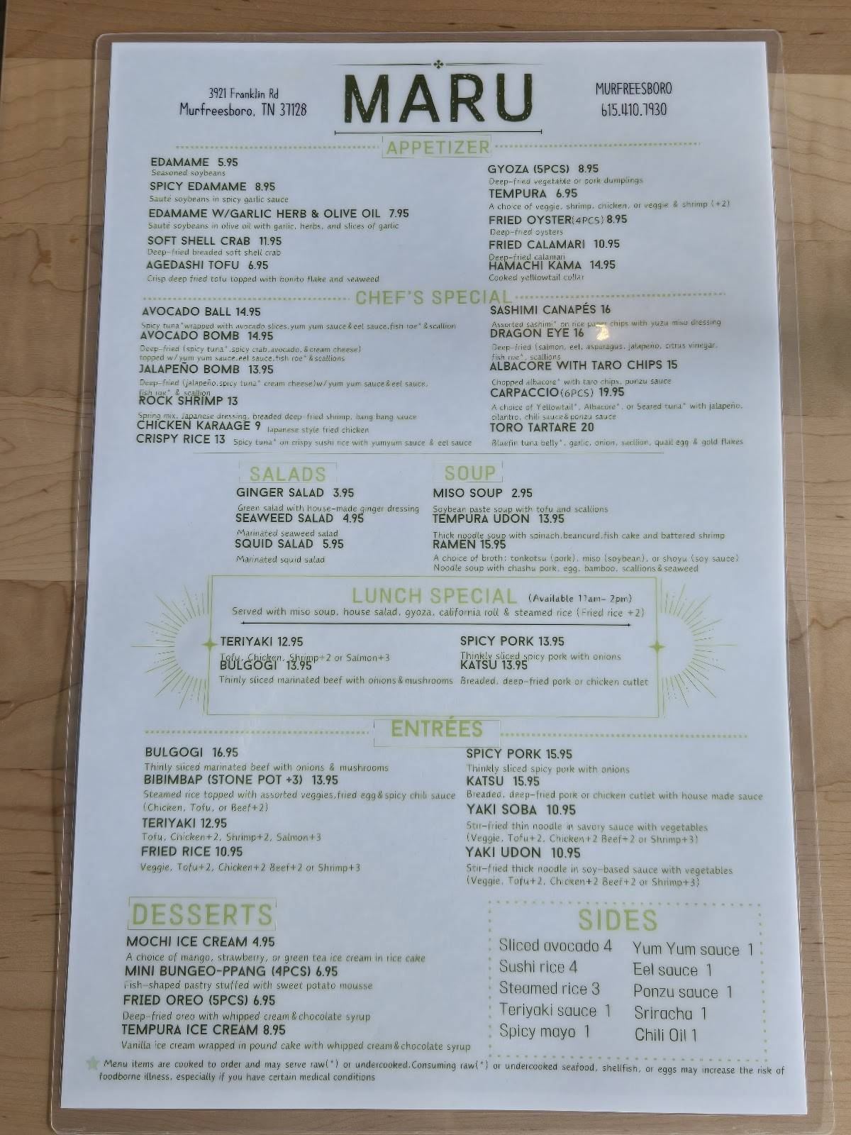 Menu at Maru - Murfreesboro restaurant, Murfreesboro
