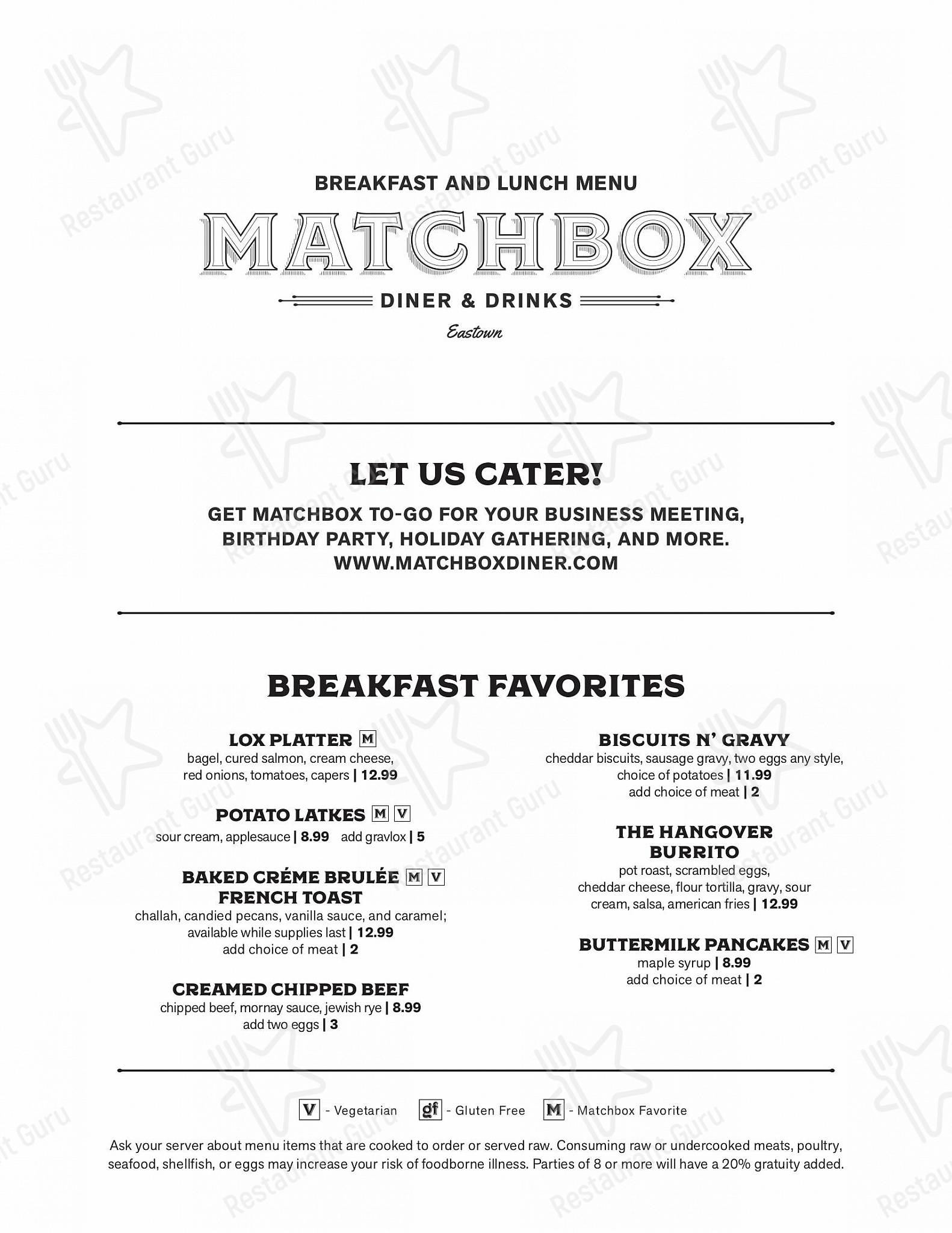 Menu at Matchbox Diner & Drinks Eastown cafe, Grand Rapids