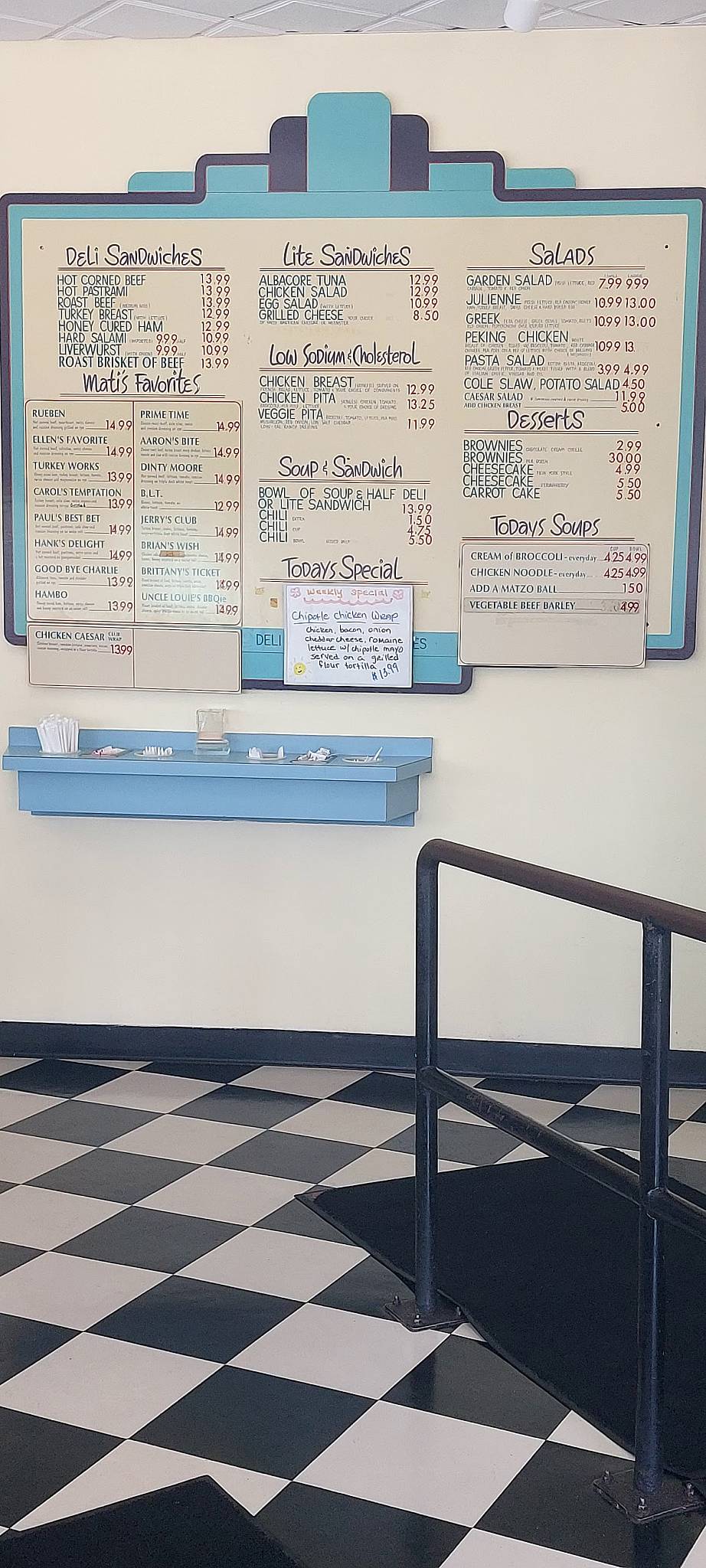 Menu at Mati's Deli restaurant, Dearborn