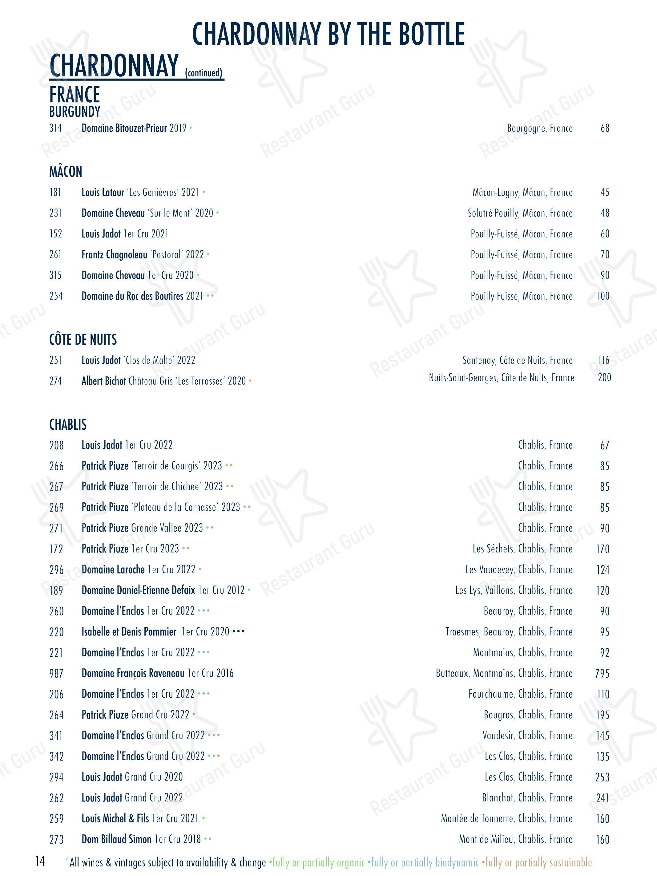 Menu at Matunuck Oyster Bar, South Kingstown, 629 Succotash Rd