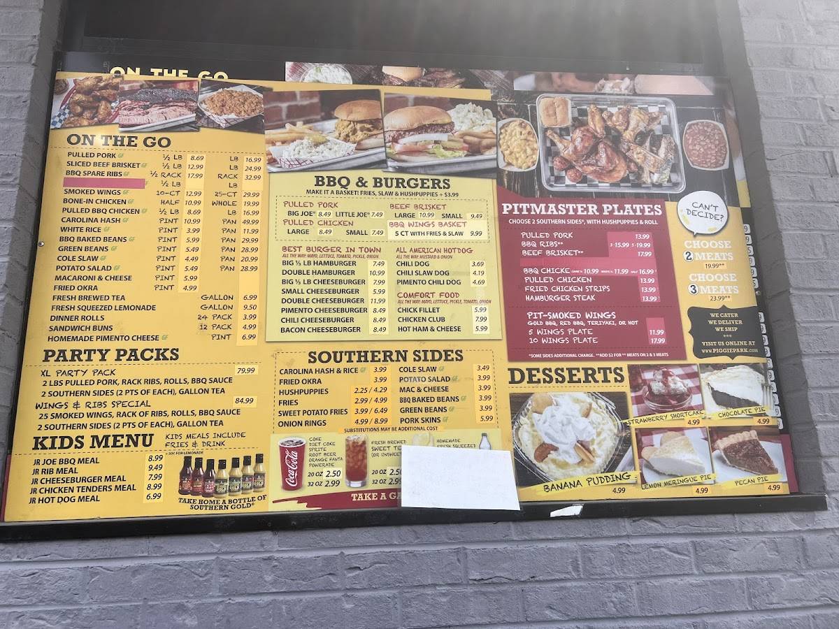 Menu at Maurice's BBQ Piggie Park, Columbia, Devine St