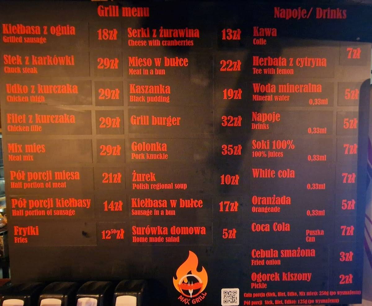 Menu at Max Grill BBQ, Kraków