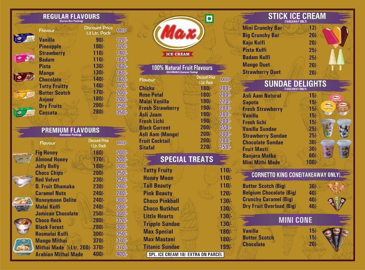 Menu at Max Ice Cream - Shah Ali Banda, Hyderabad