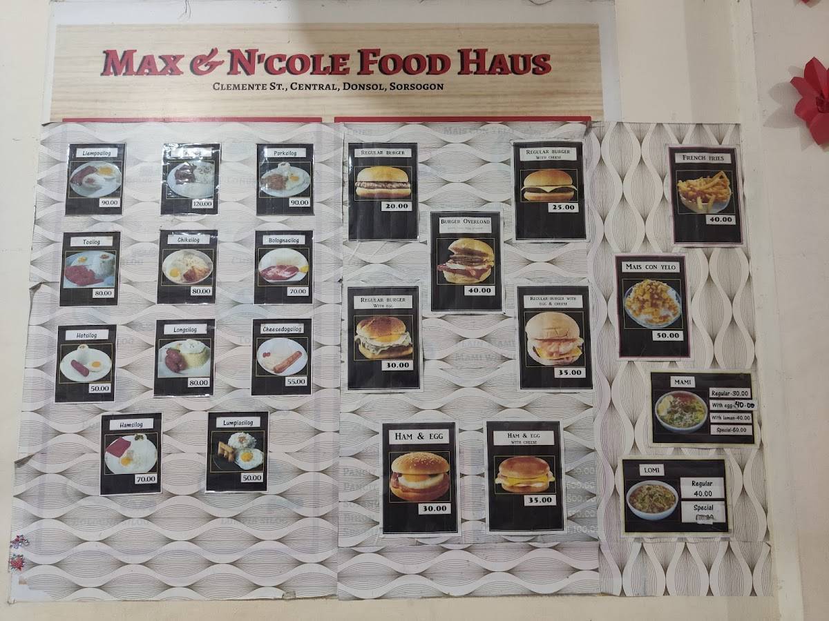 Menu at Max & Nicole food kiosk restaurant, Donsol