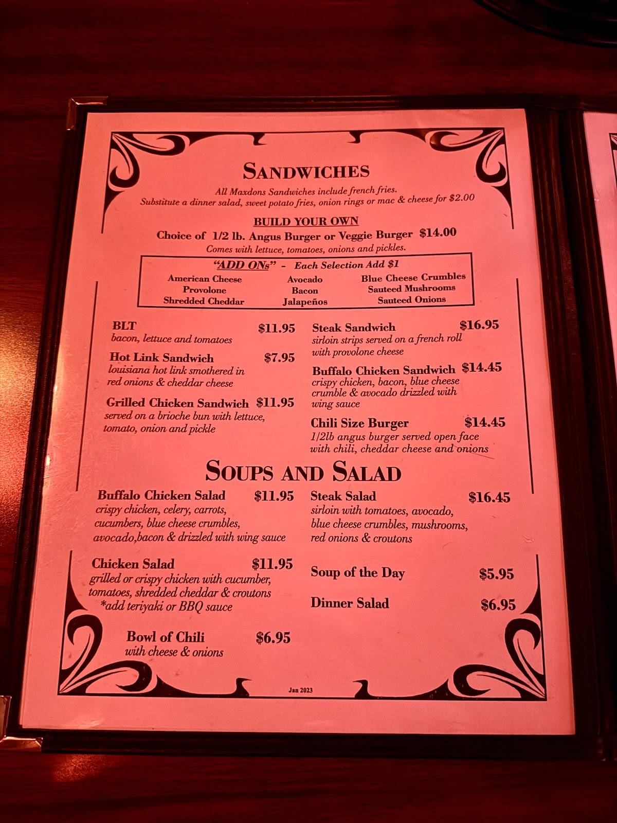 Menu at Maxdons Cocktails pub & bar, Lancaster