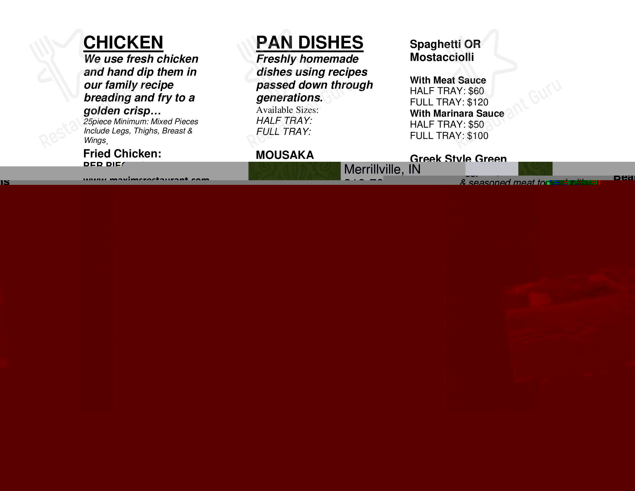 Menu at Maxim's Restaurant & Lounge, Merrillville