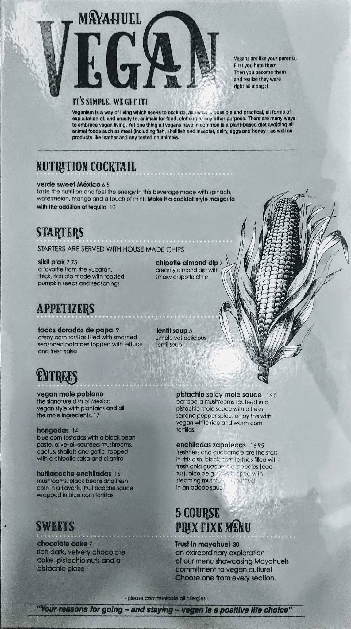 Menu at Mayahuel pub & bar, Sacramento